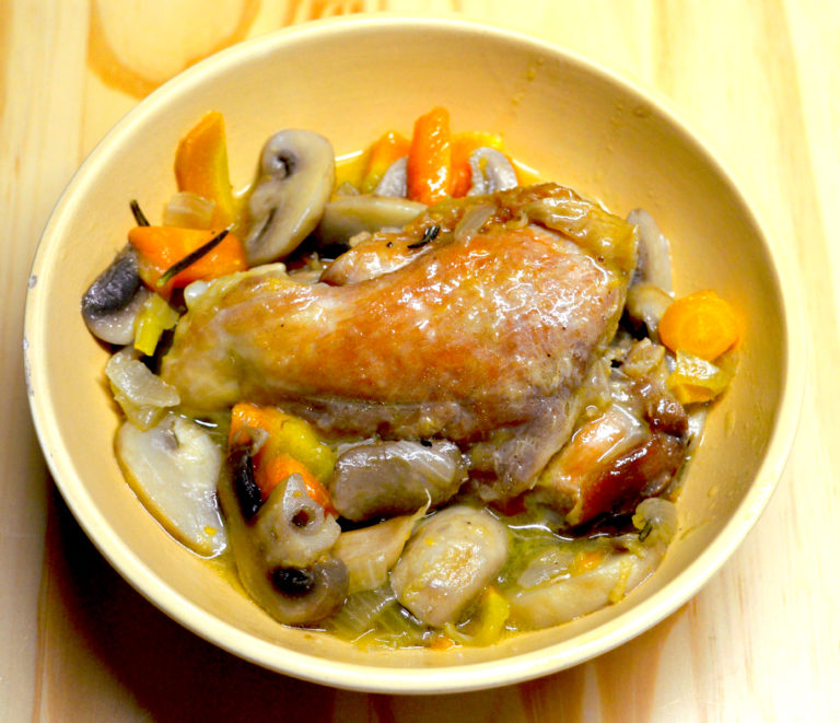 Poulet au cidre et aux champignons - Pierogi à la Française